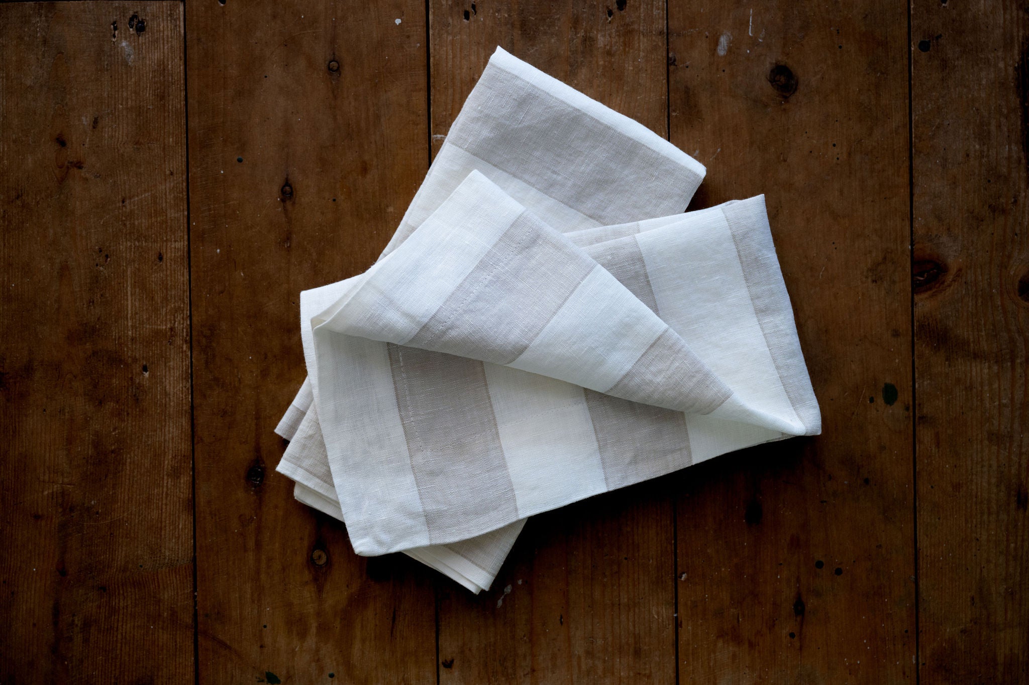 Grey and White Stripe Linen Napkins from Long Lunch Linen