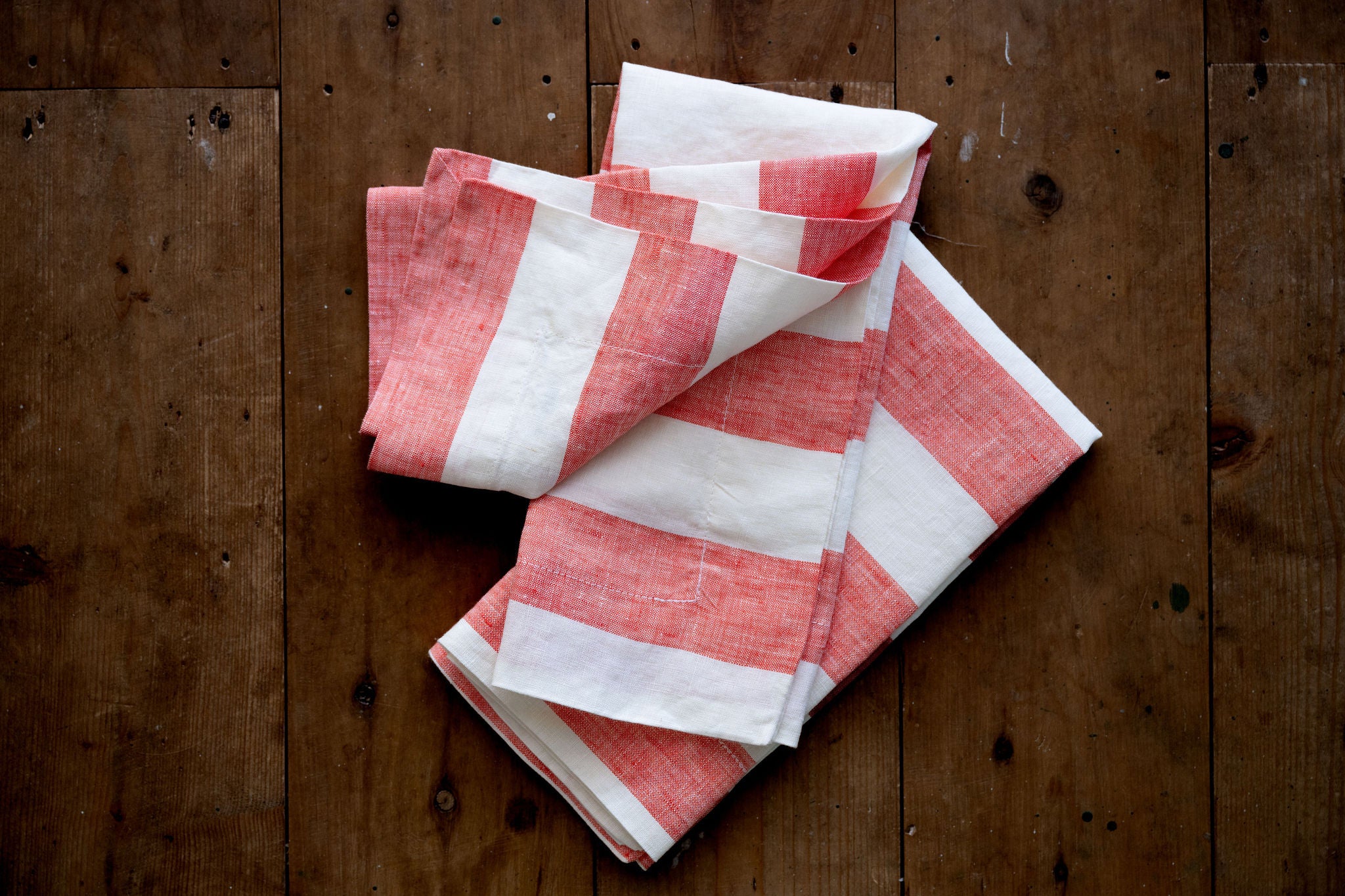 Red and White Stripe Linen Napkins from Long Lunch Linen