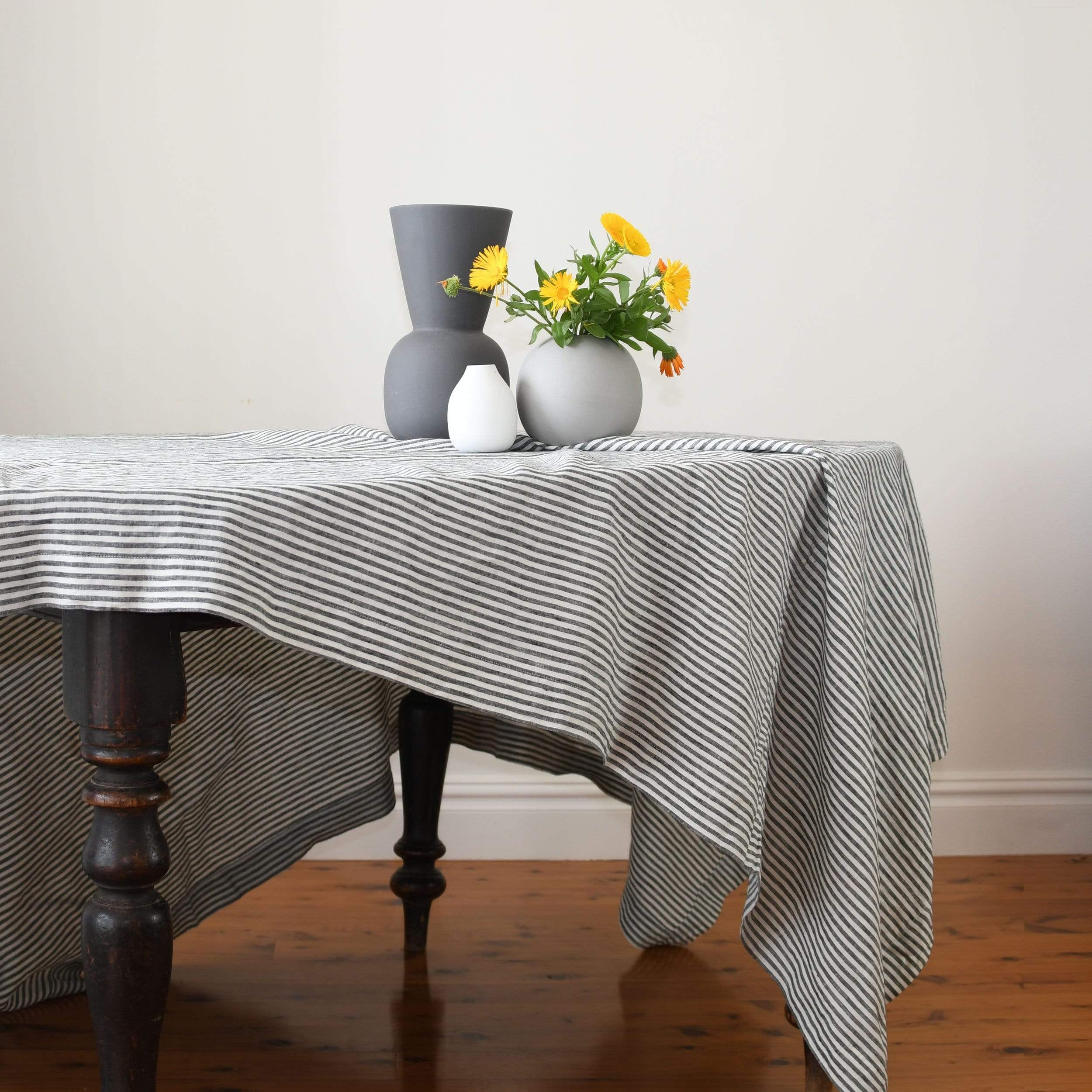 Salt and Pepper Stripe Linen Tablecloth from Long Lunch Linen