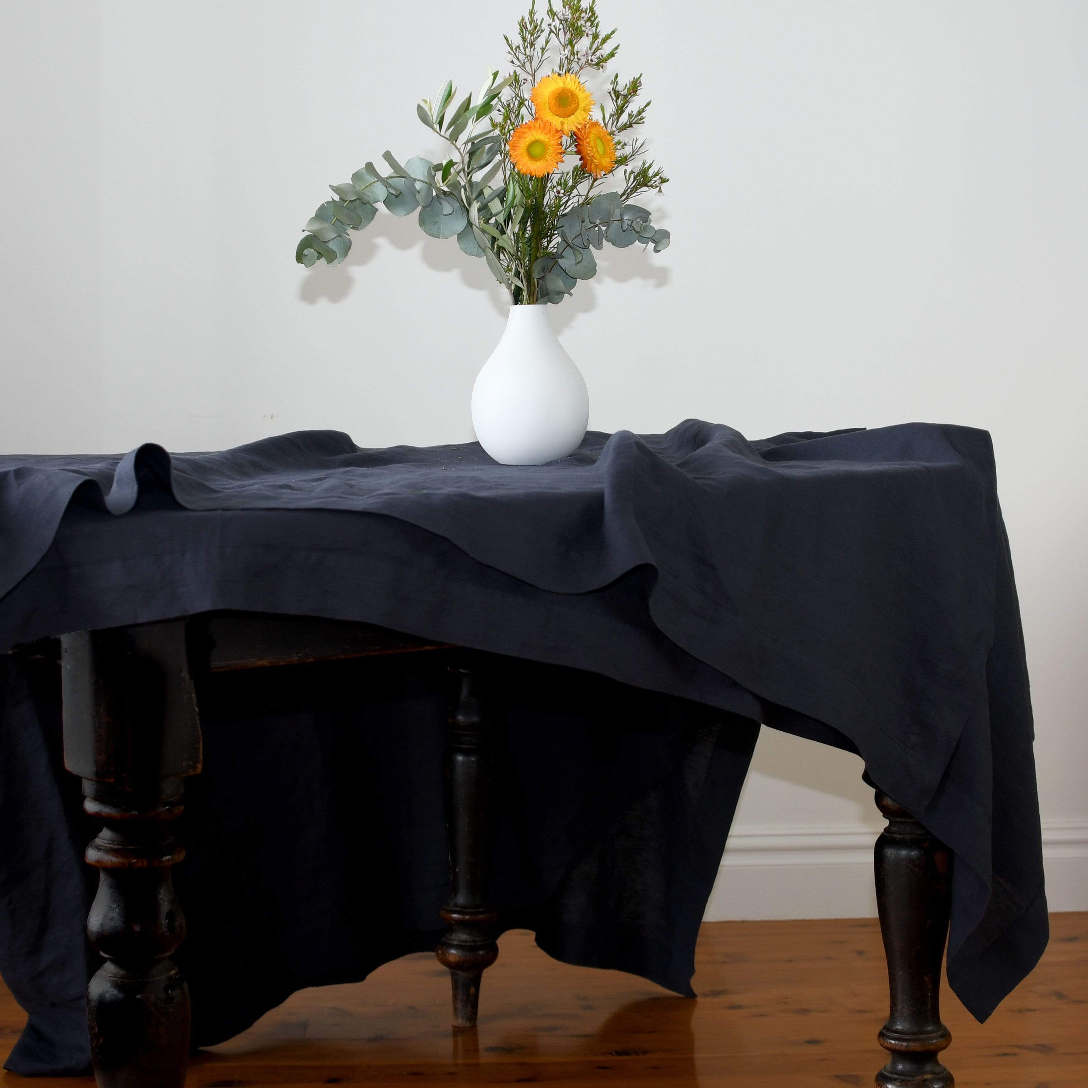 Navy Blue Linen Round or Rectangle Tablecloth from Long Lunch Linen